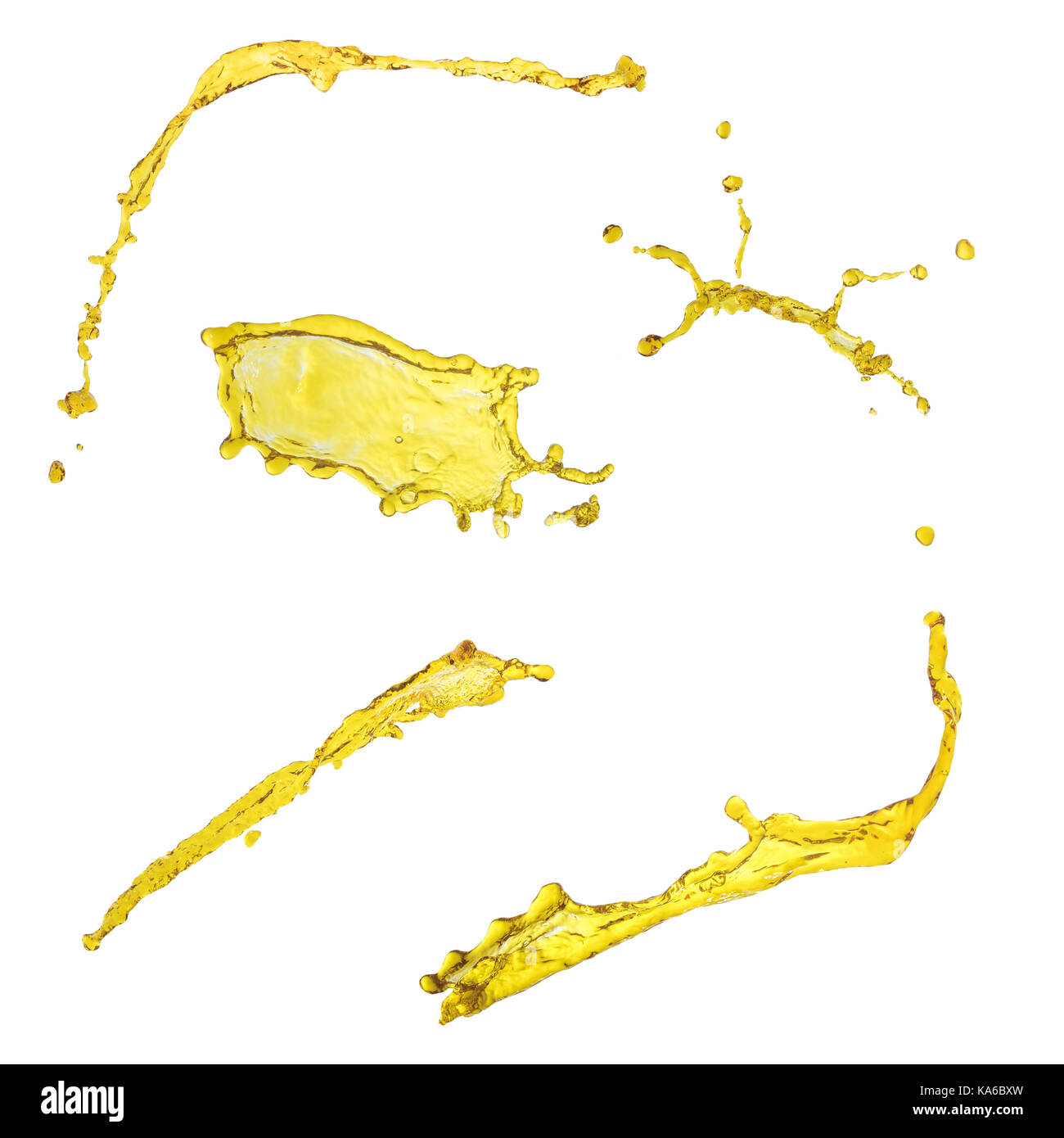 Beautiful collection of flying oil sprays over white background Stock ...