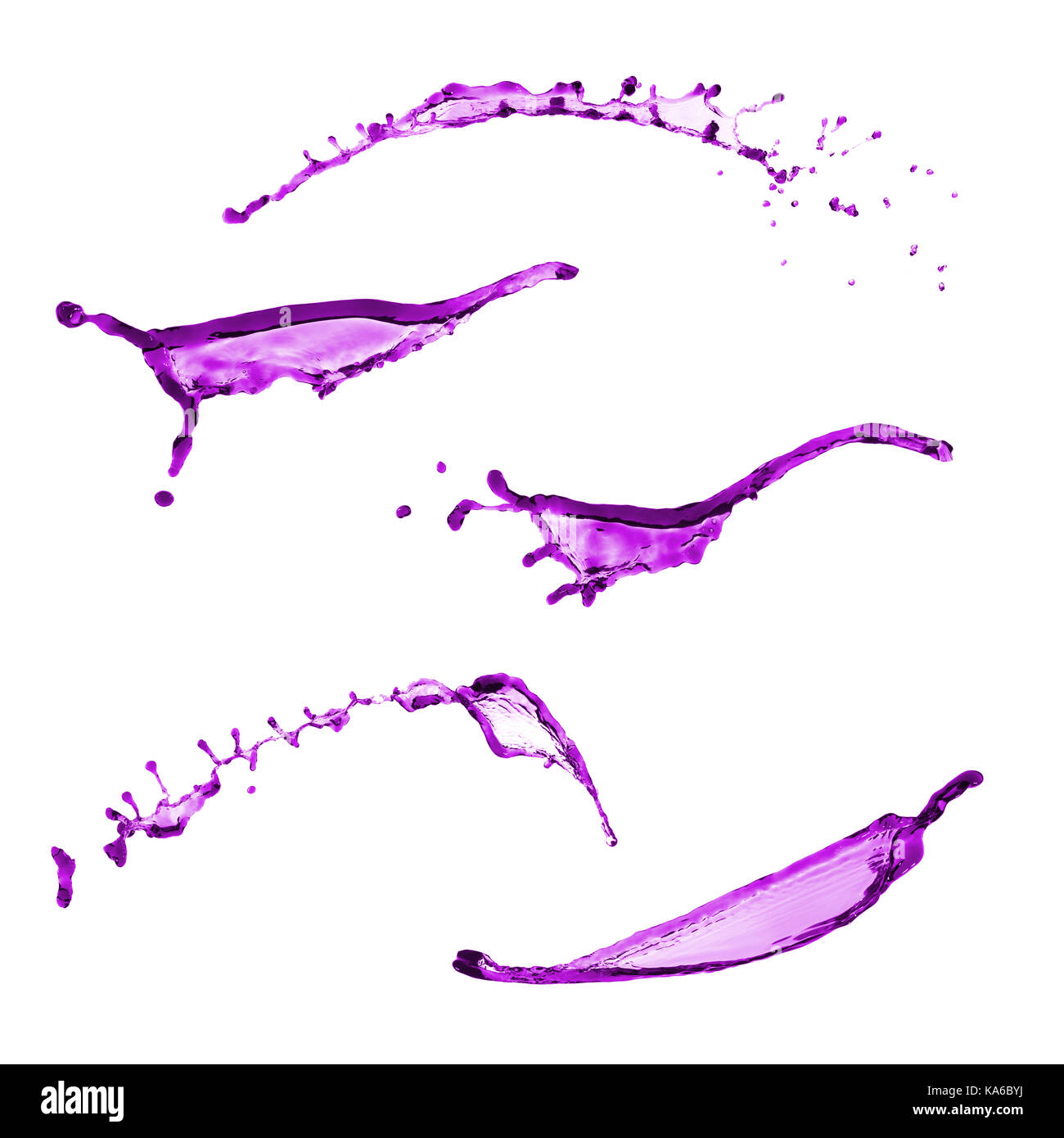 Beautiful collection of flying purple sprays over white background ...