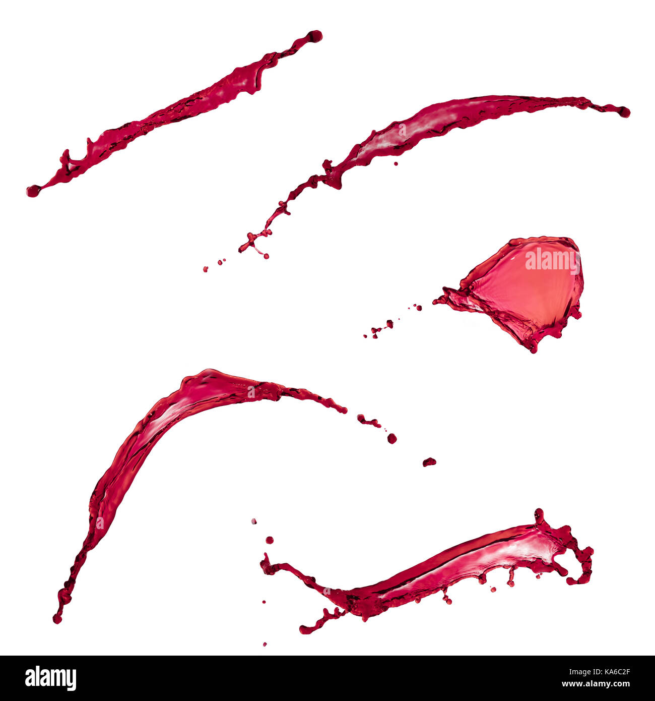 Beautiful collection of liquid splashes red color over white background ...