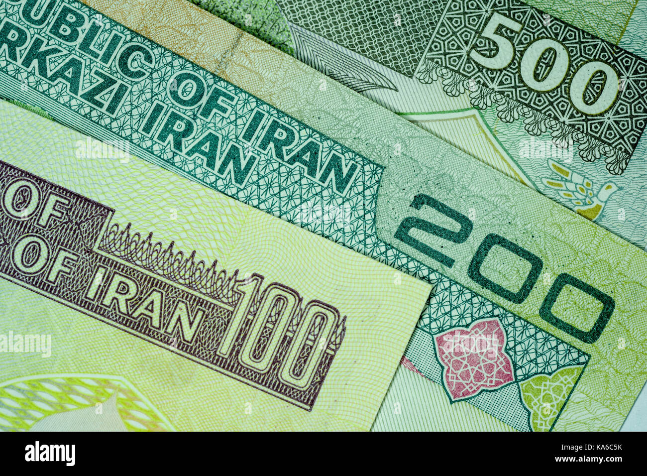 Close-up Iranian banknote and currency, Rials, Islamic Republic of Iran ...