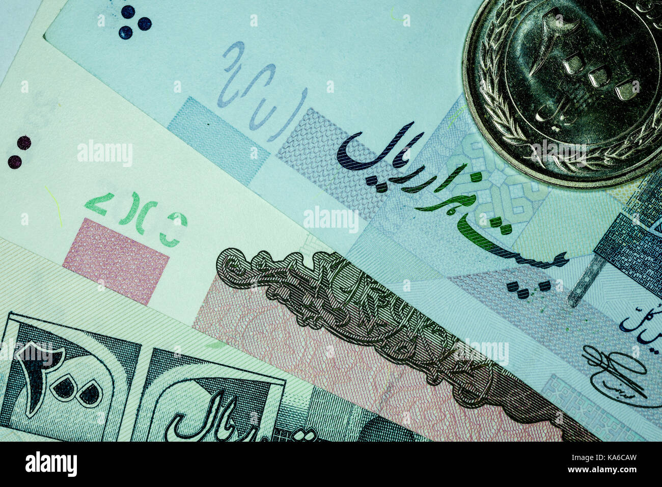 Close-up Iranian banknote and currency, Rials, Islamic Republic of Iran ...