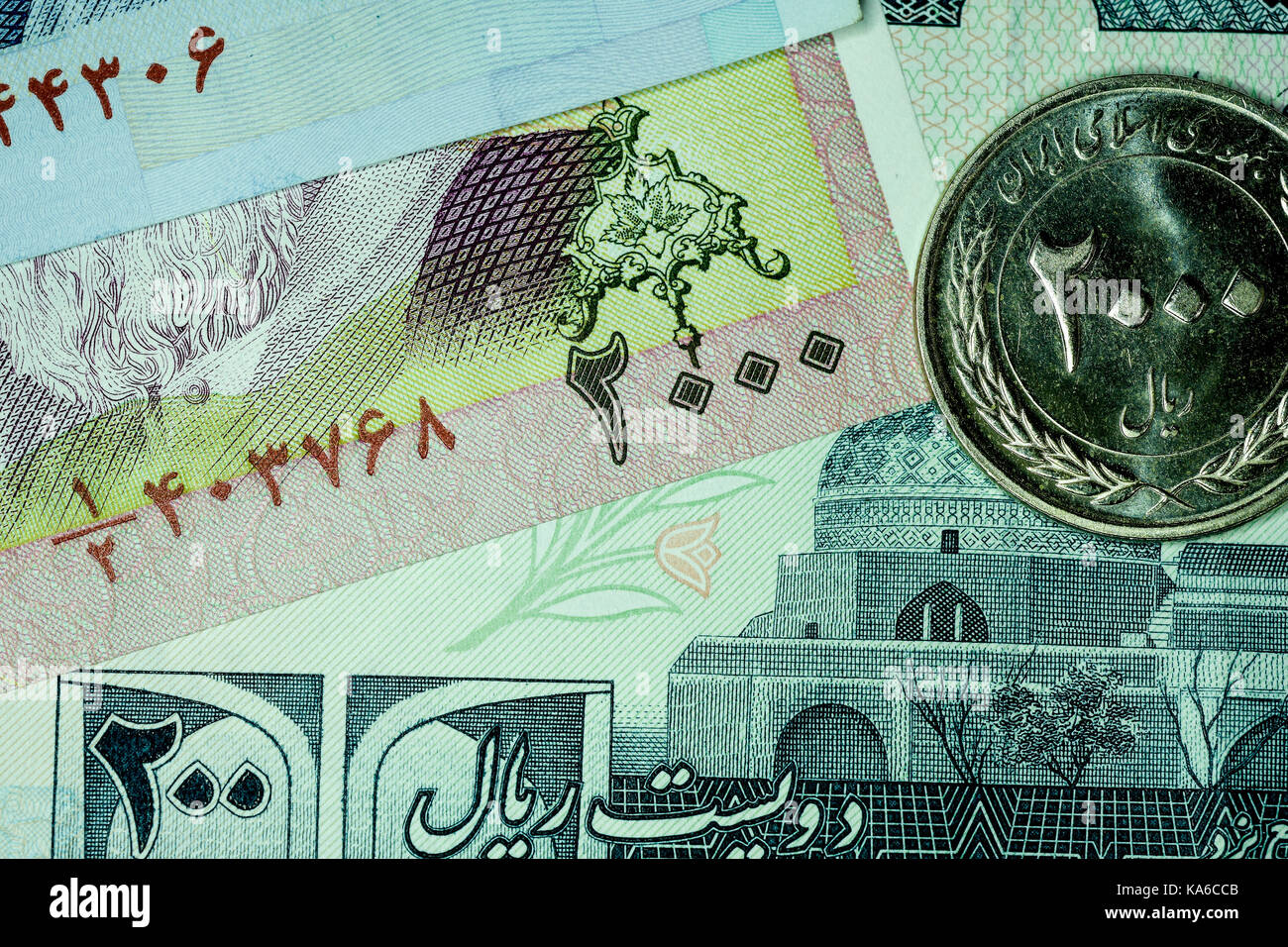 Close-up Iranian banknote and currency, Rials, Islamic Republic of Iran ...