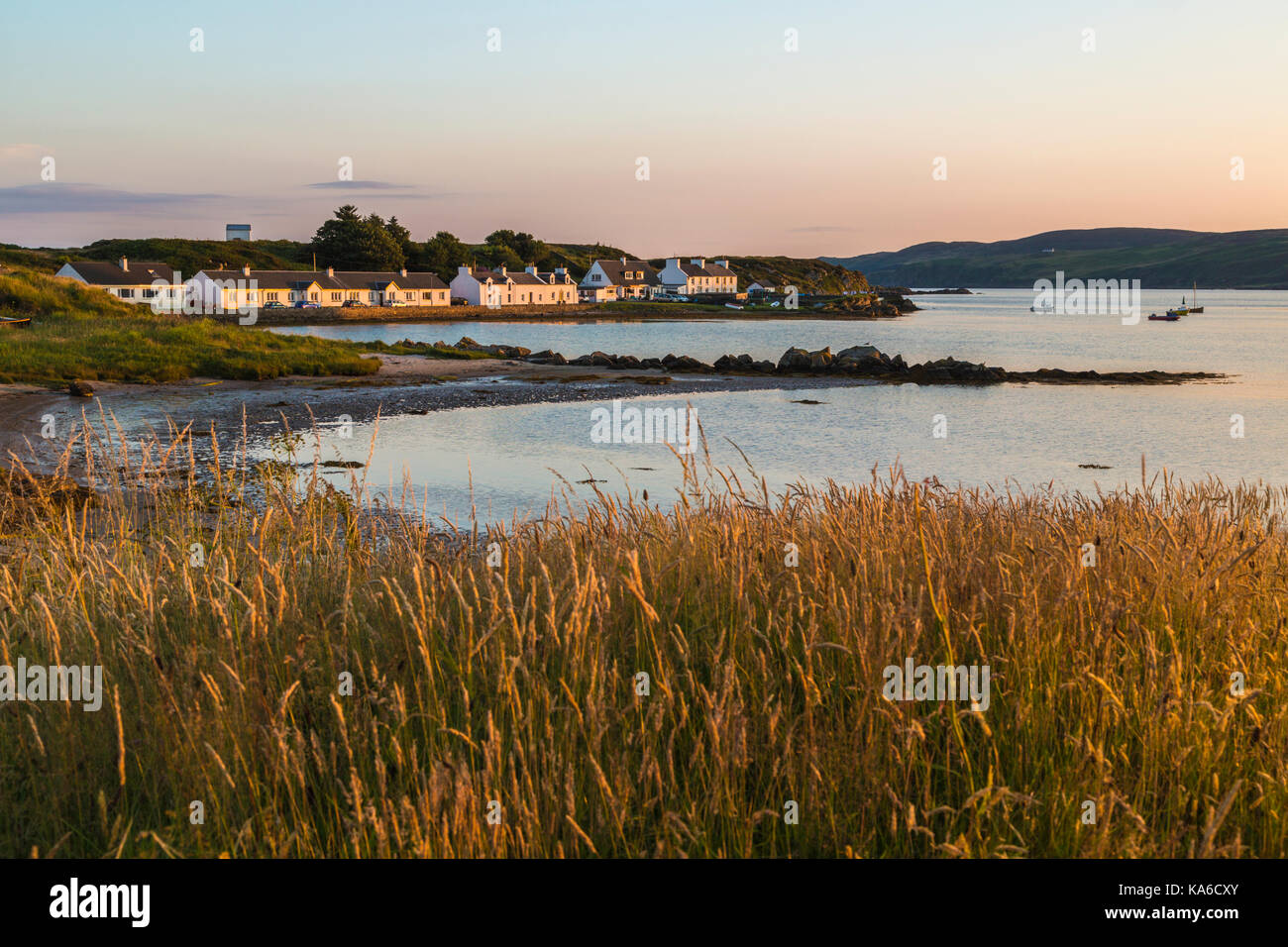 Town of Port Ellen, Islay, Scotland in evening light at summer time ...