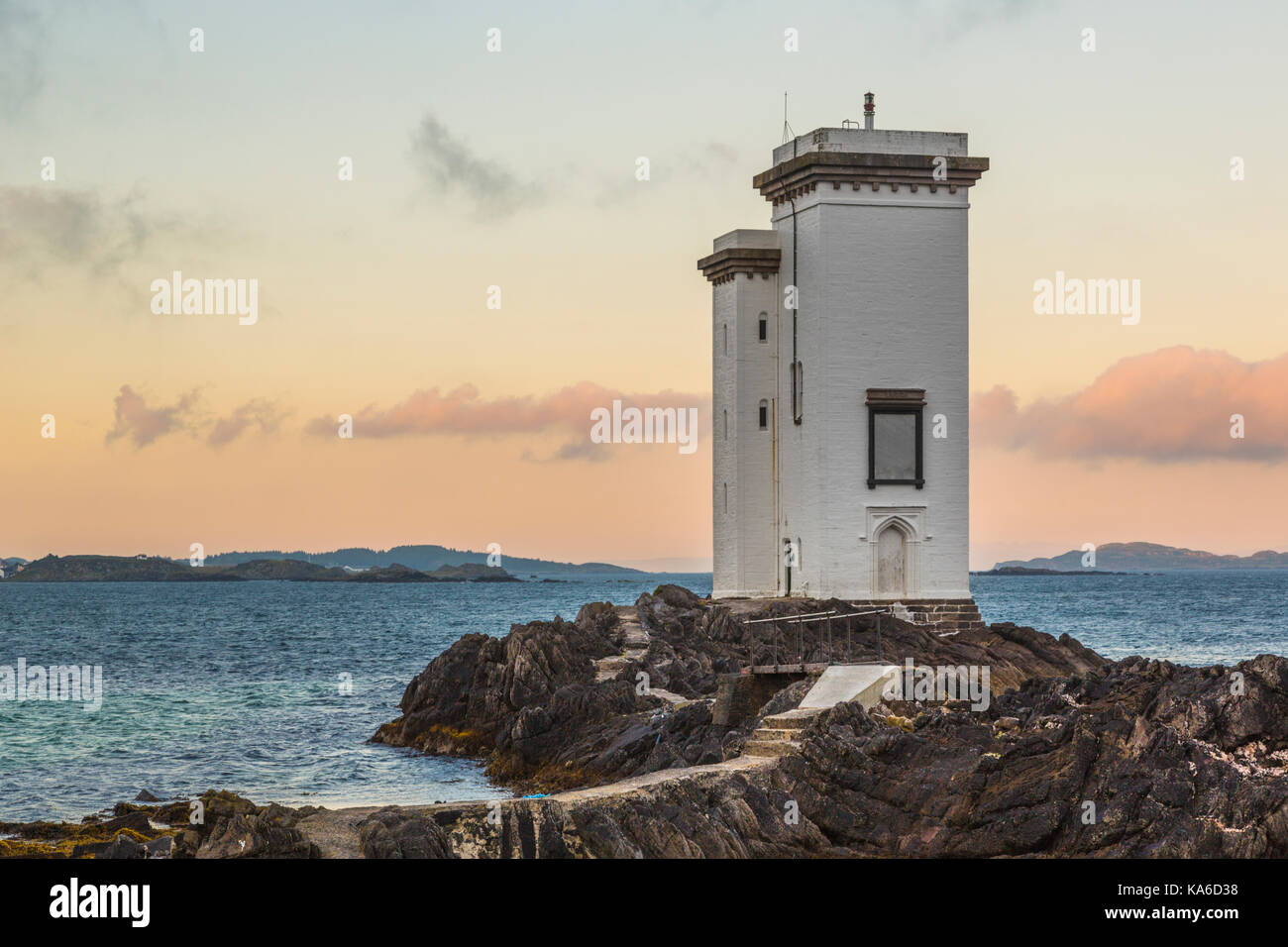 Port Ellen Lighthouse, Carraig Fhada Lighthouse in evening light after ...
