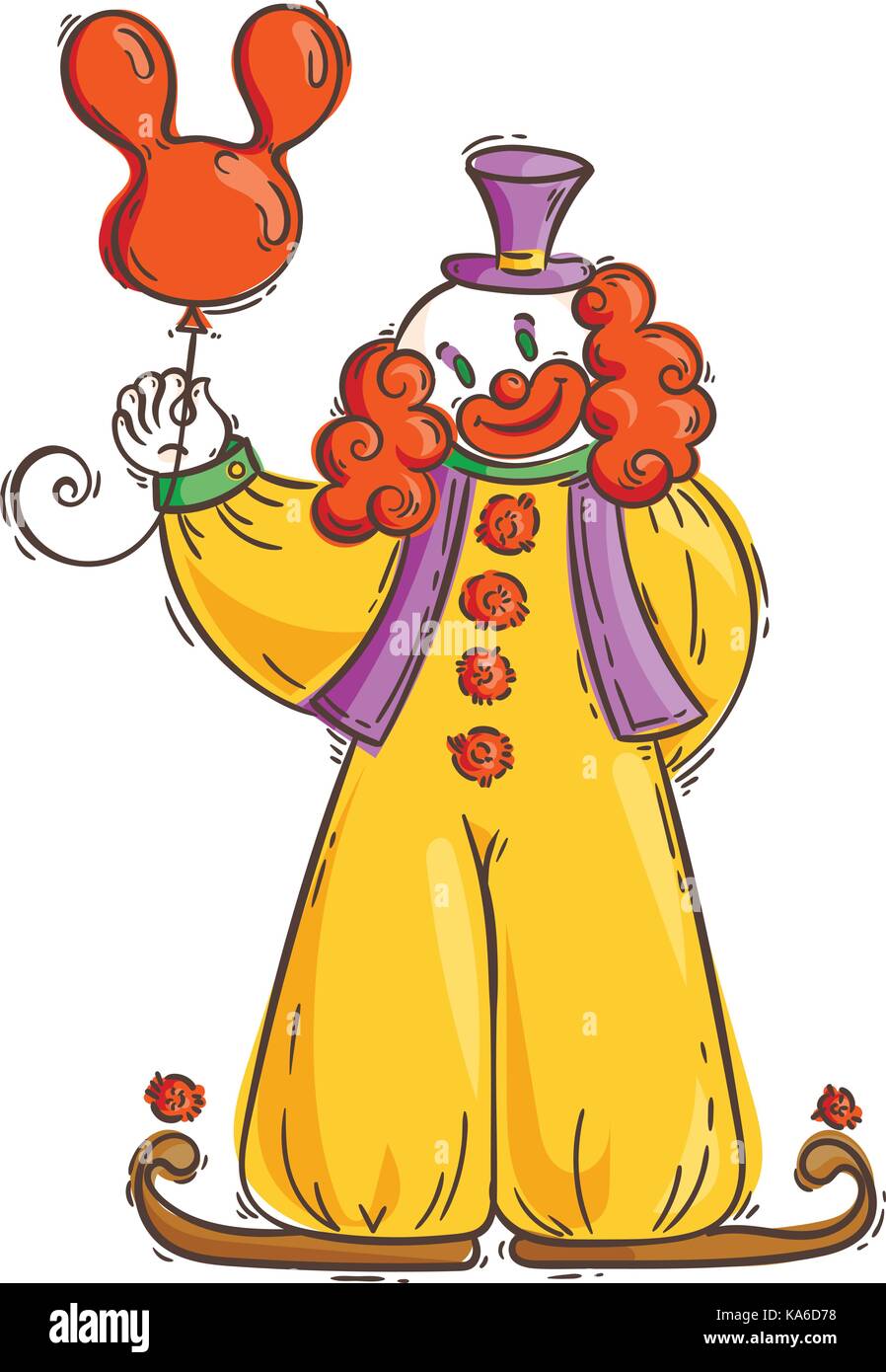 Vector circus clown with red nose and a rabbit balloon. Cute ...