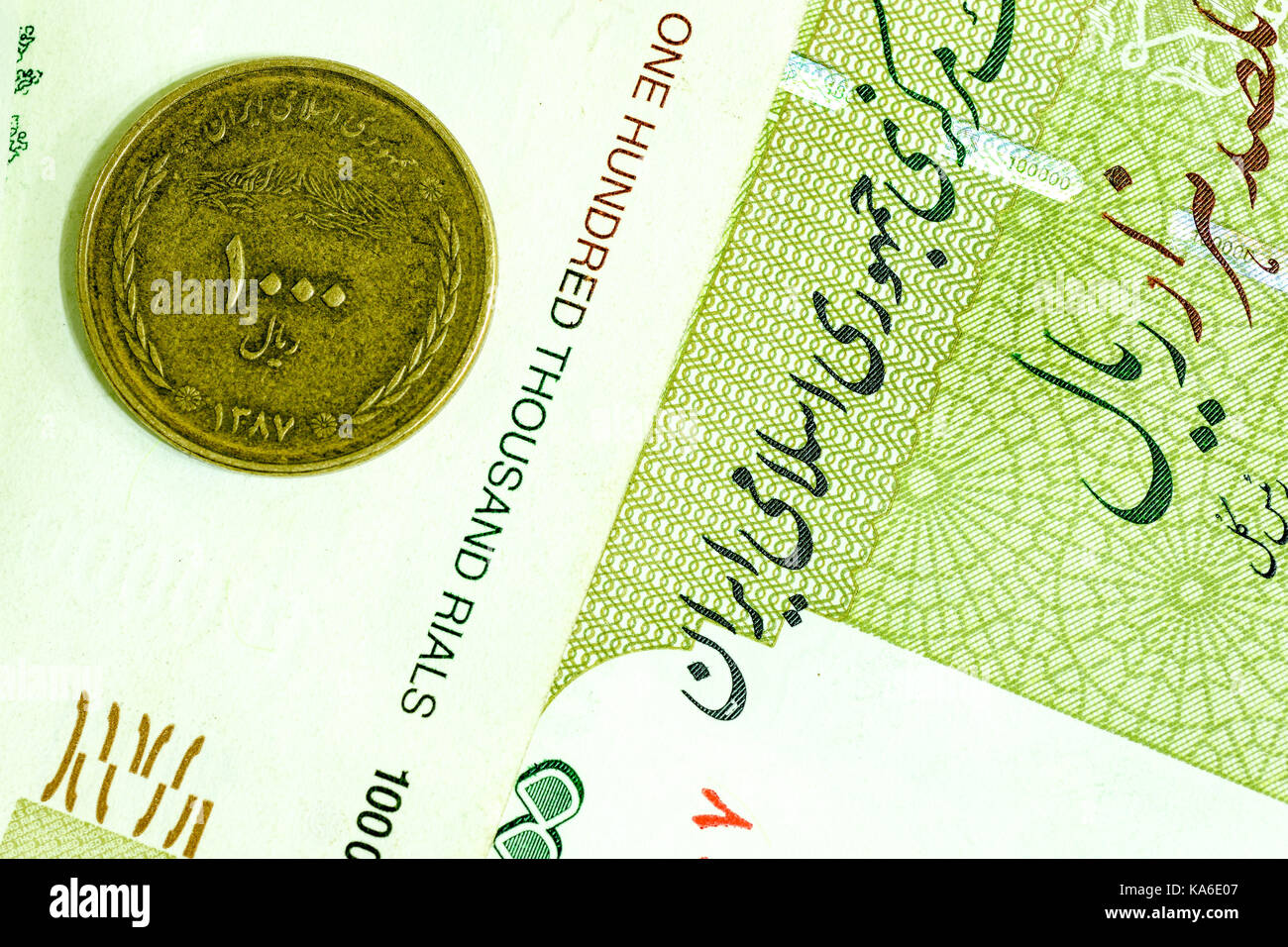 Close-up Iranian banknote and currency, Rials, Islamic Republic of Iran ...