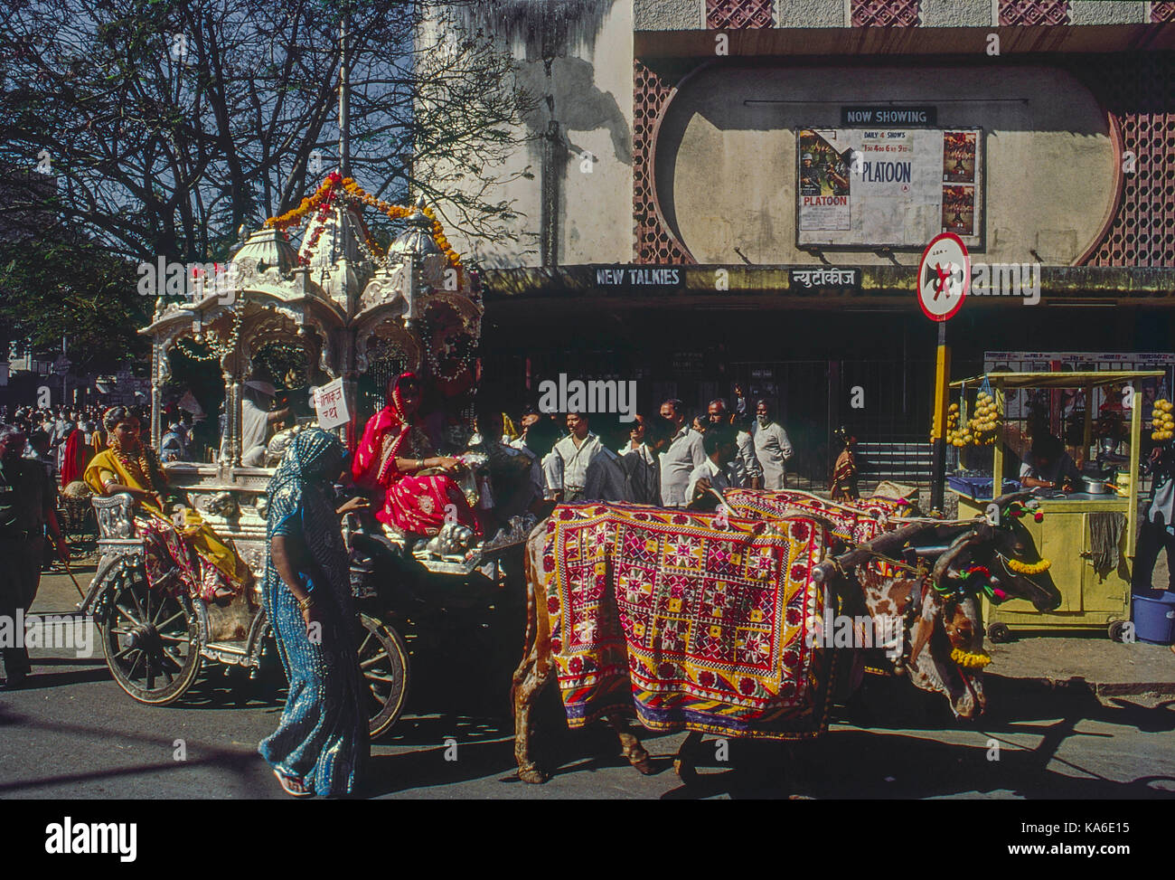 people sitting in bullock cart Jain procession in, mumbai, maharashtra ...