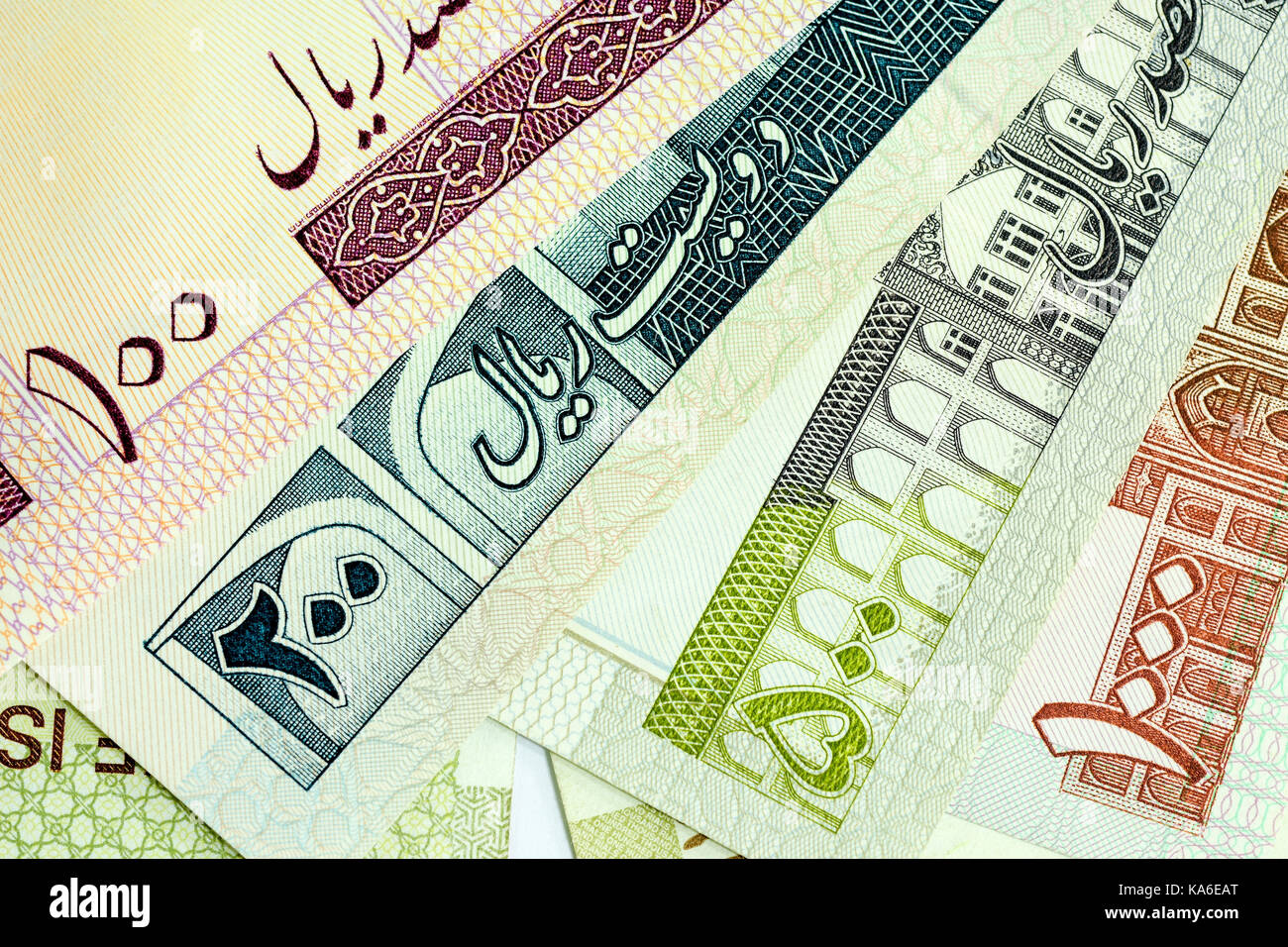 Close-up Iranian banknote and currency, Rials, Islamic Republic of Iran ...