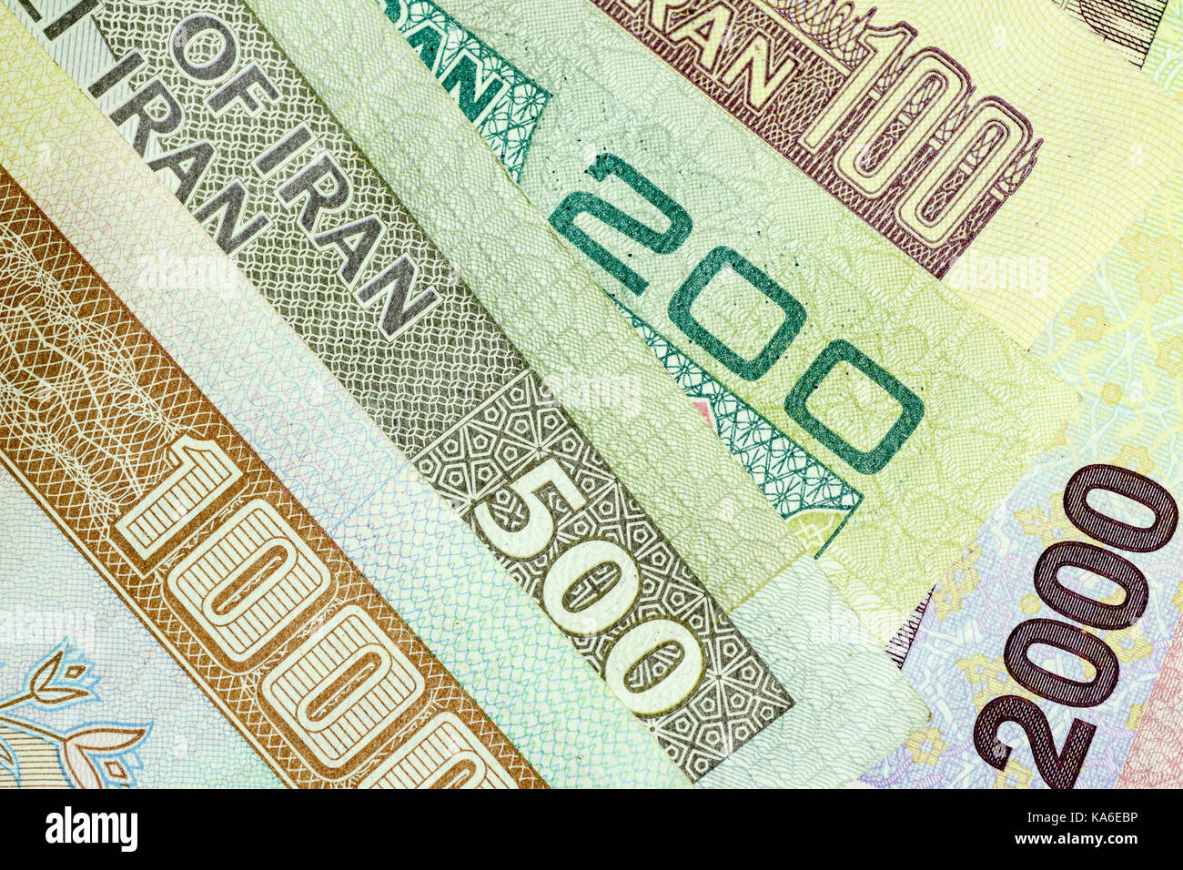 Close-up Iranian banknote and currency, Rials, Islamic Republic of Iran ...