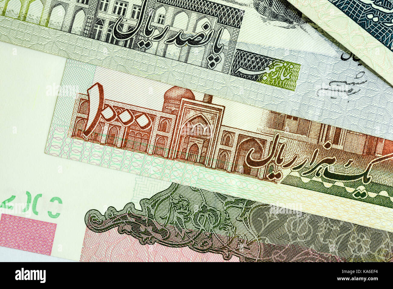Close-up Iranian banknote and currency, Rials, Islamic Republic of Iran ...