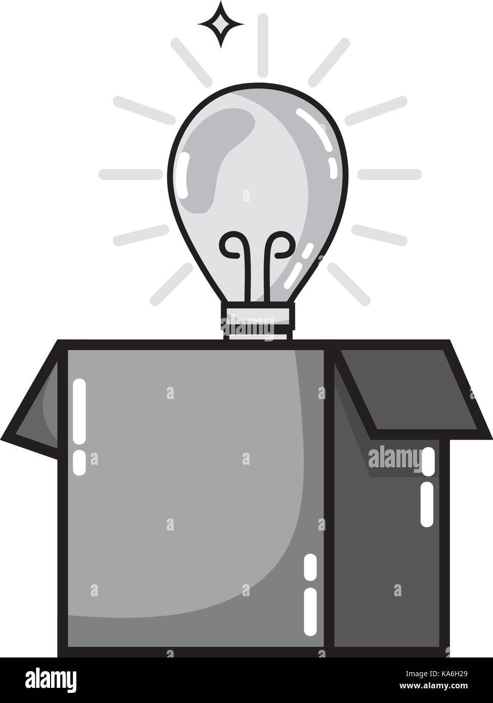 grayscale box package open with bulb idea Stock Vector Image & Art - Alamy