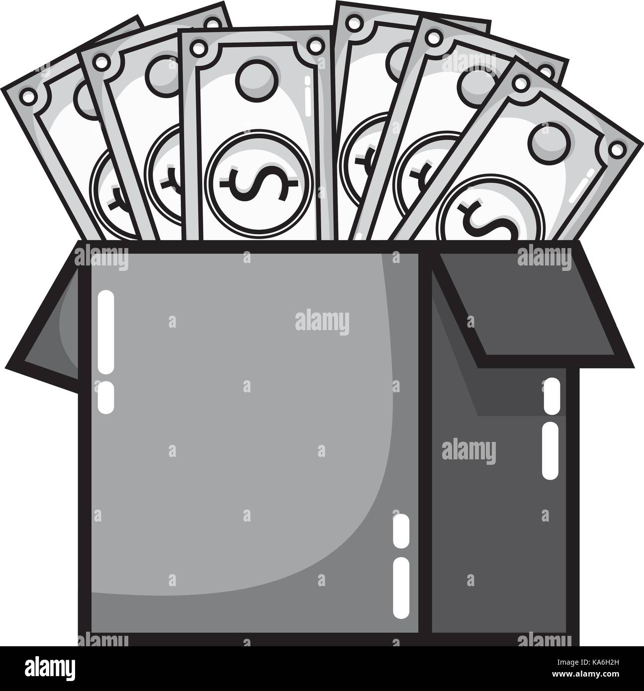 grayscale box open with bills dollar Stock Vector Image & Art - Alamy