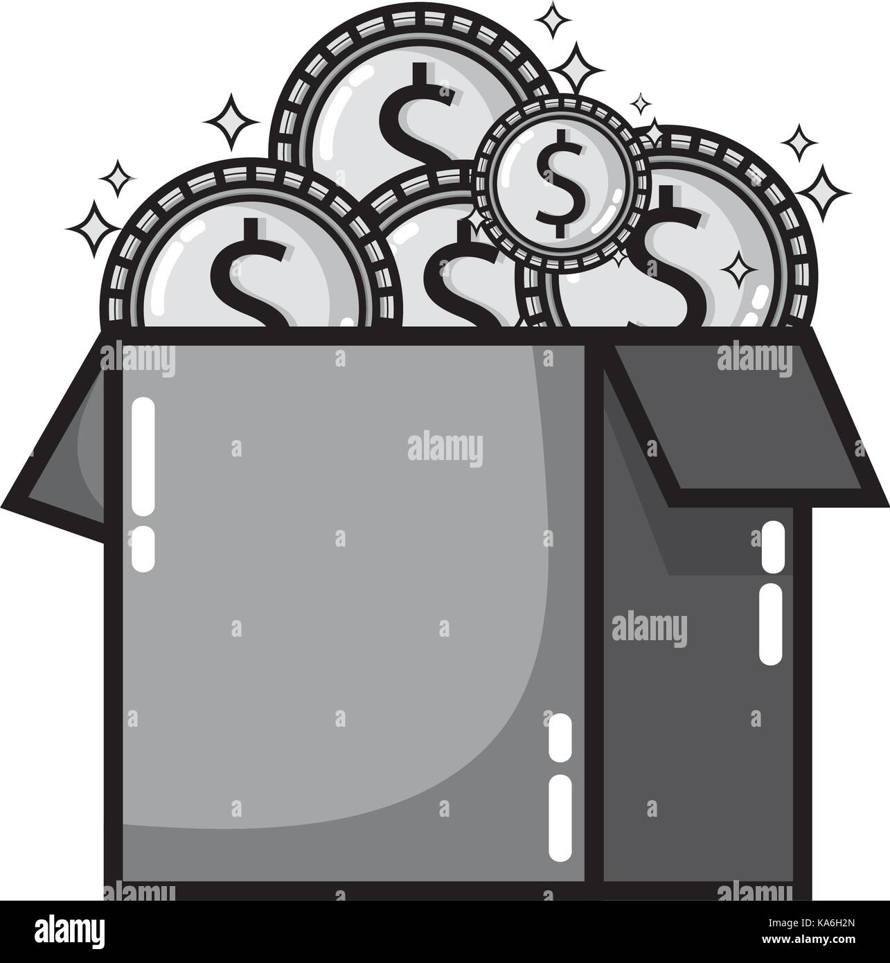 grayscale box open with coins cash money Stock Vector Image & Art - Alamy