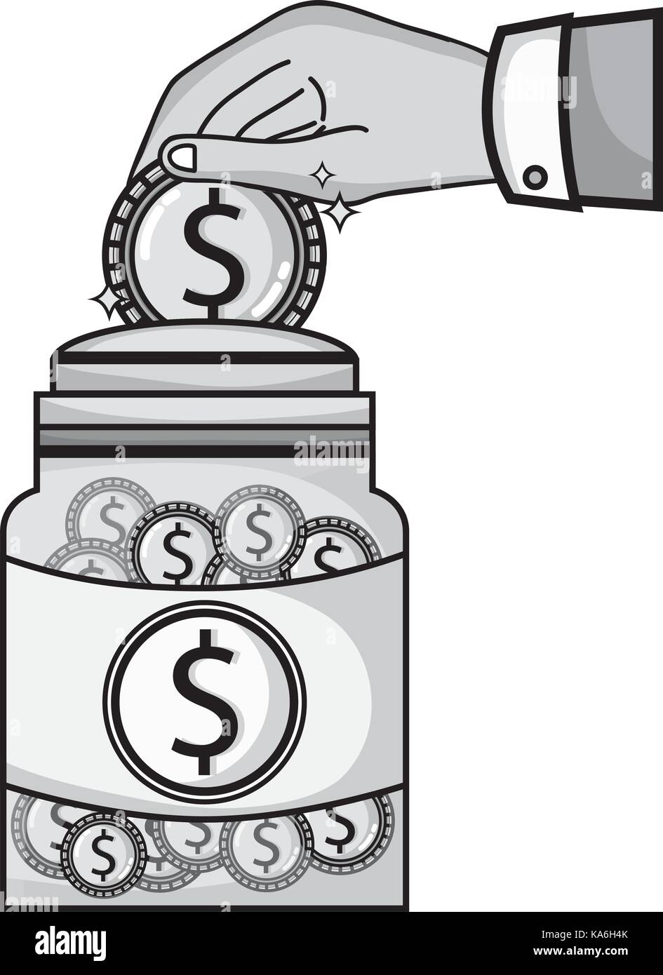 grayscale businessman hand saving the coin in the glass jar Stock ...
