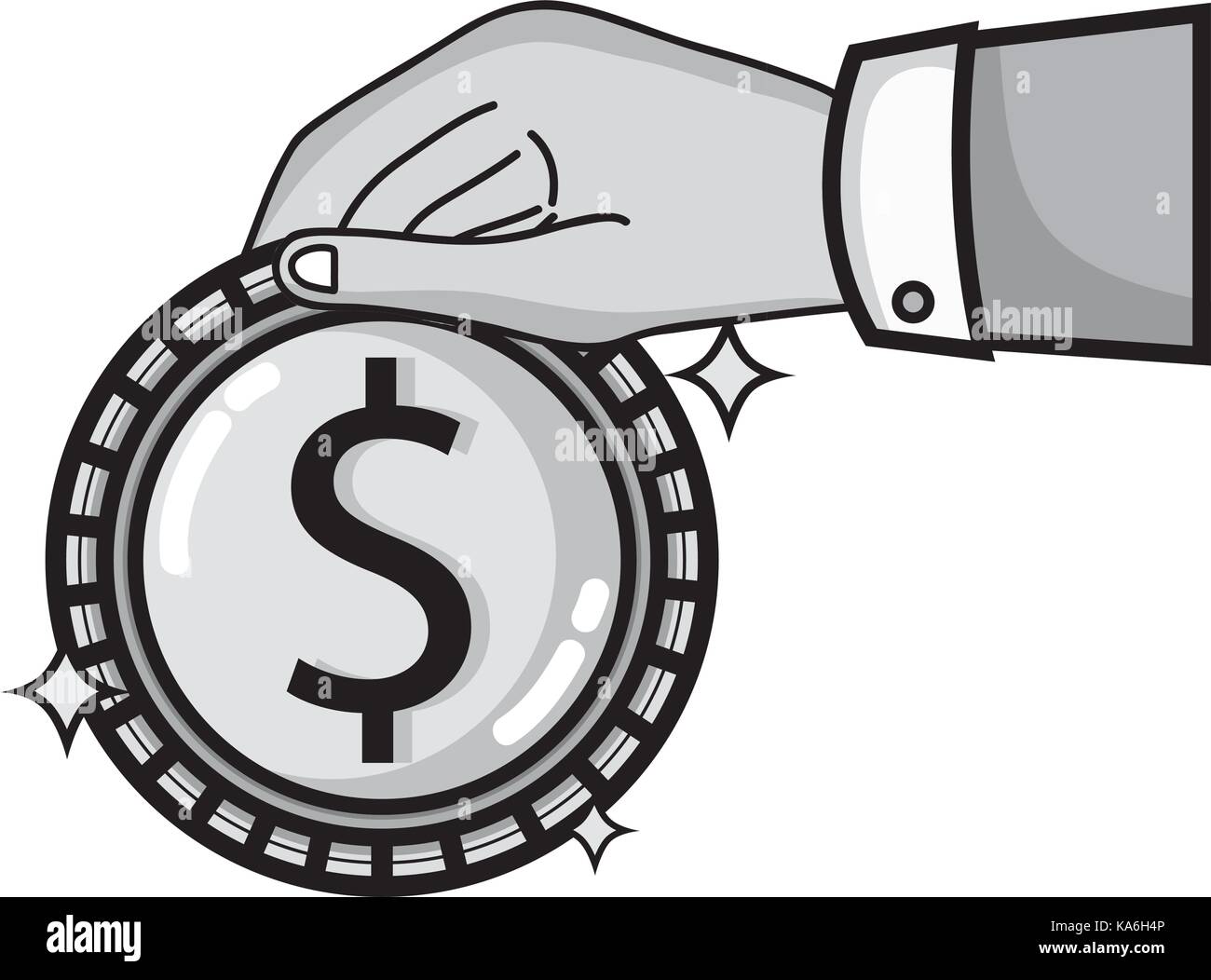 grayscale businessman hand with coin cash money Stock Vector Image ...
