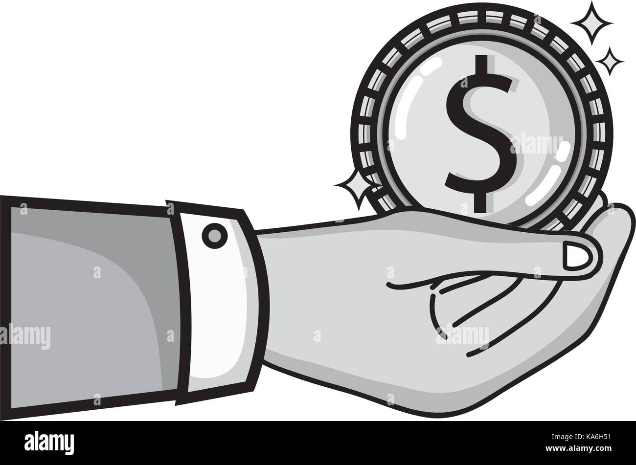 grayscale businessman hand with coin cash money Stock Vector Image ...