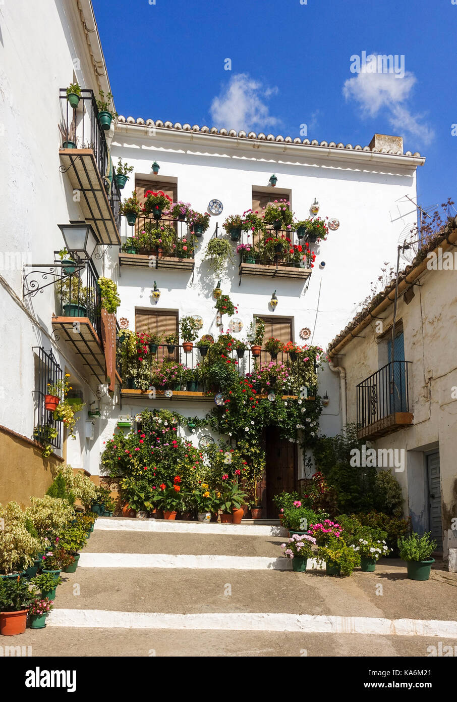Typical andalusian patio with balconies and flower pots, Andalusia ...