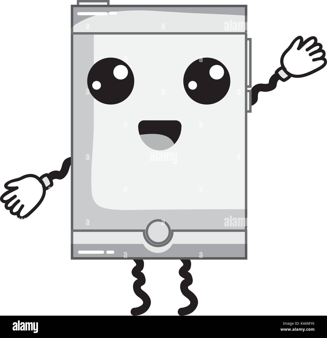 grayscale kawaii cute happy smartphone technology Stock Vector Image ...