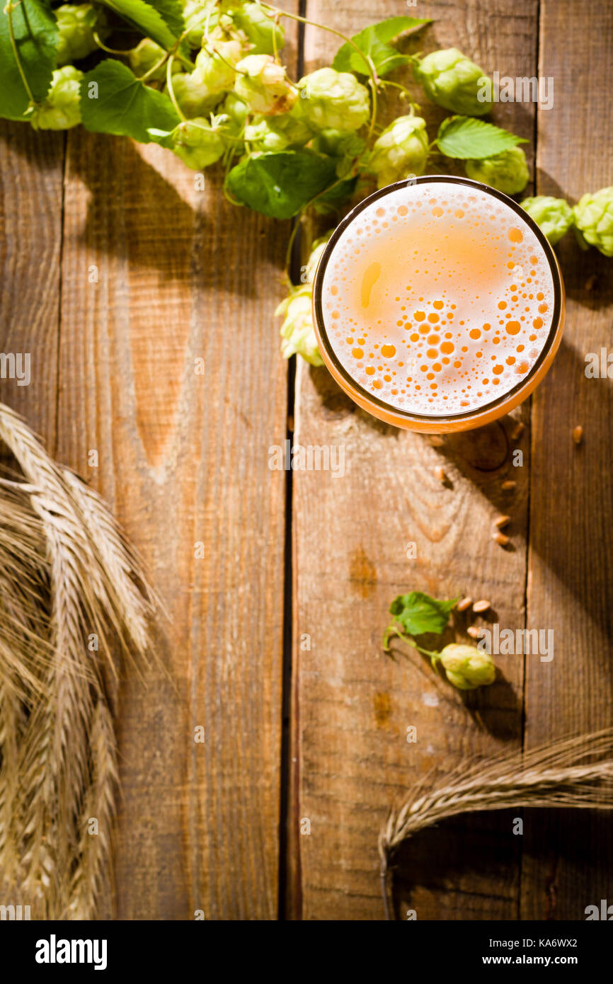 Top view on pint of beer with ingredients for homemade beer Stock Photo ...