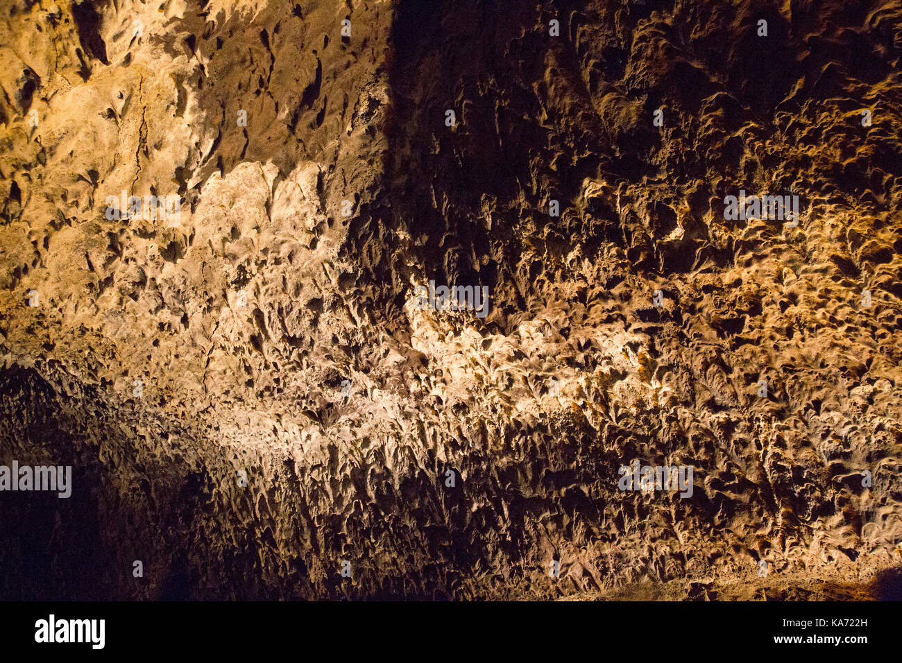 Lava stalactites on cave roof, Cueva de Los Verdes, cave tourist ...