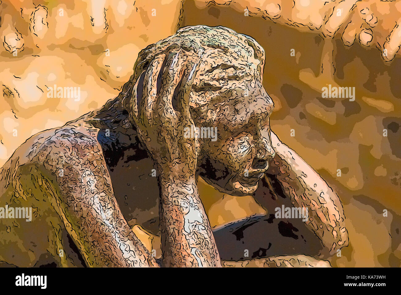 Bronze statue of woman holding her head Stock Photo - Alamy