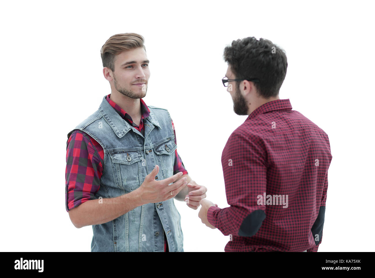 two active young men talking Stock Photo - Alamy