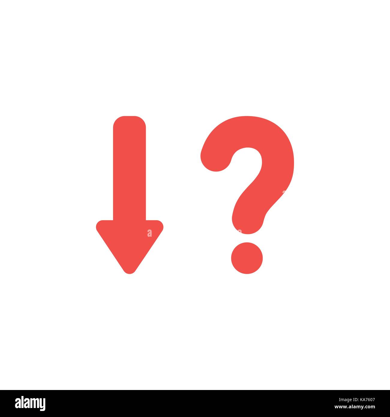 Vector concept of red arrow pointing down with red question mark on ...