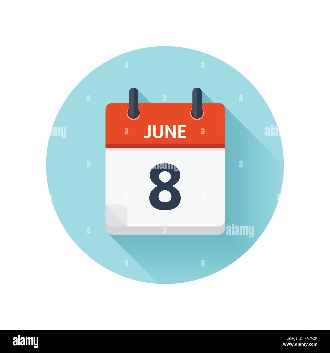 June 8. Vector flat daily calendar icon. Date and time, day, month 2018 ...