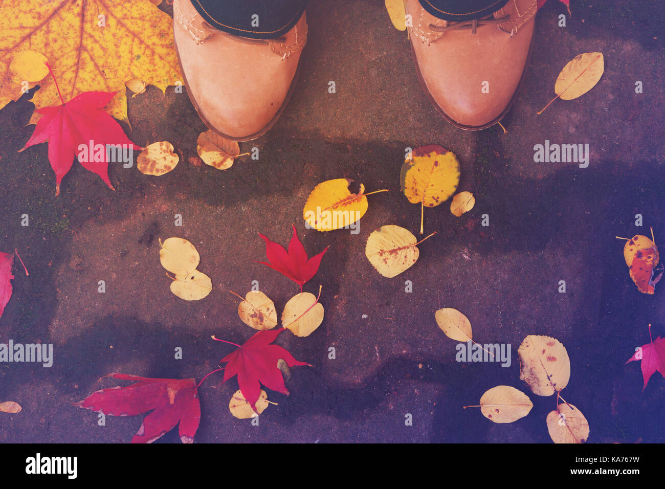 Someones legs on fall road Stock Photo - Alamy