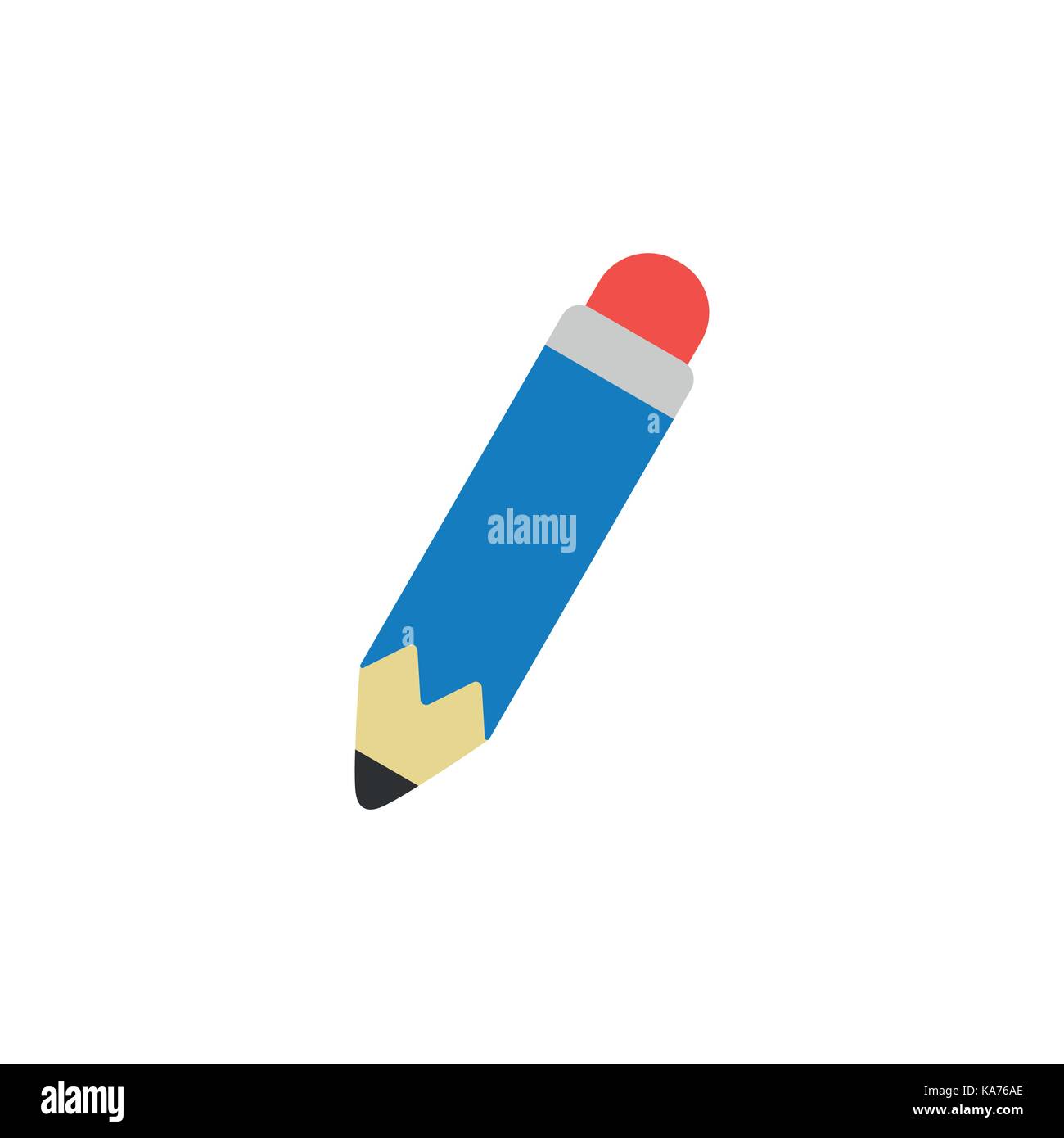 Flat design style vector illustration of blue pencil icon on white ...