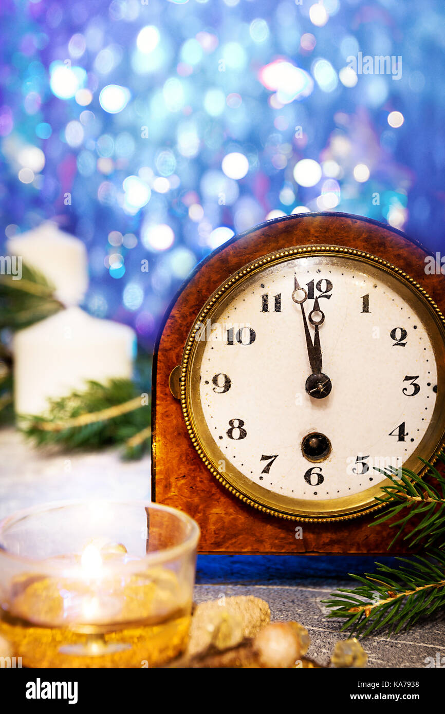Christmas clock with festive decoration Stock Photo - Alamy