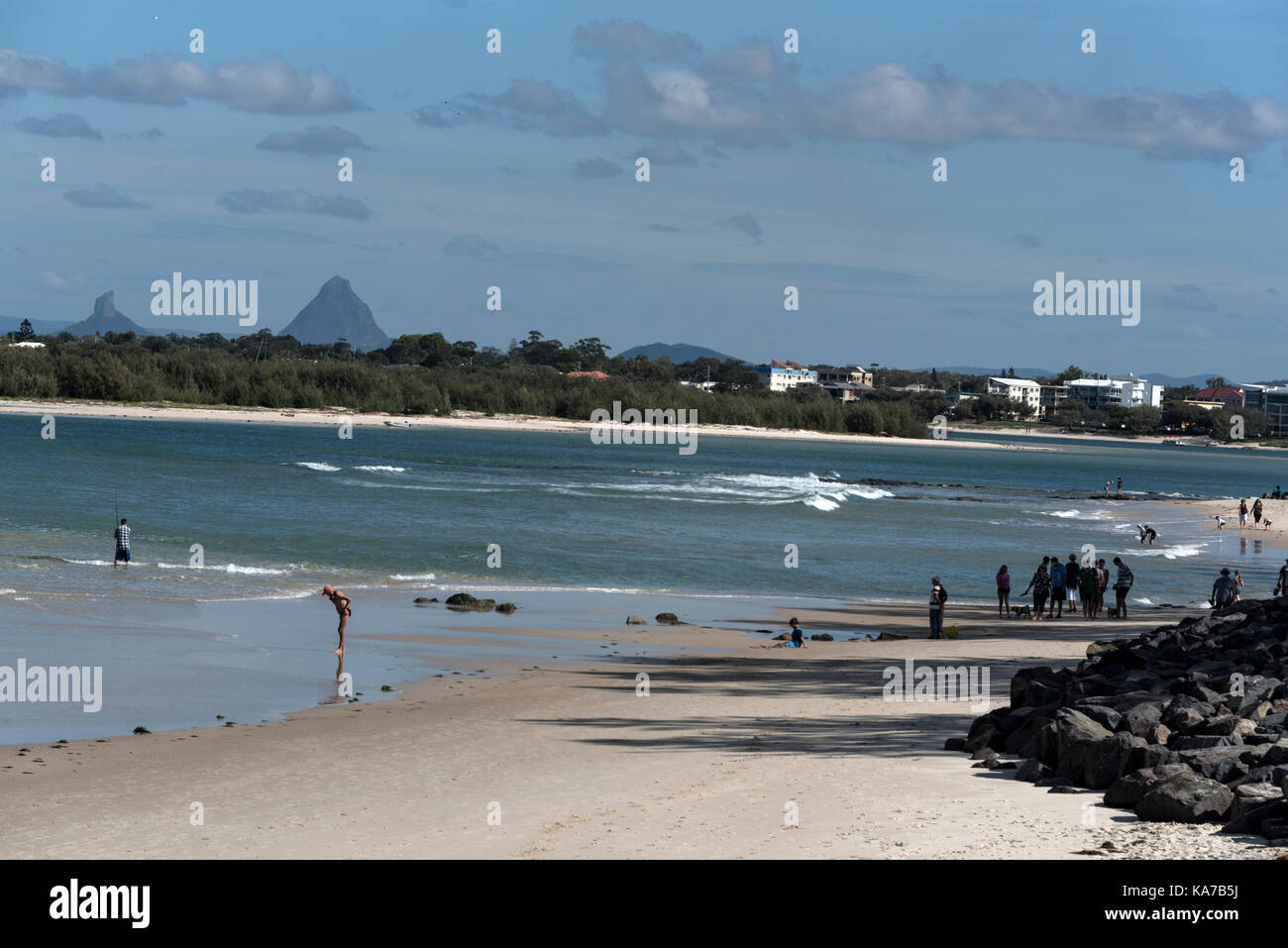 Bulcock Beach in Caloundra, Queensland, Australia. In the distance are ...