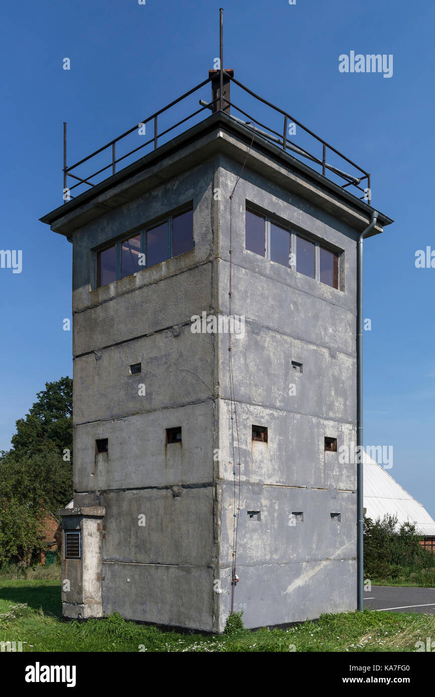 Historical border tower of the GDR, watchtower at the river Elbe, near ...