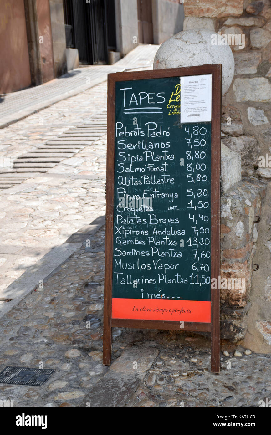 Catalonia, Spain Sep 2017. Sitges. Tapas menu Stock Photo - Alamy