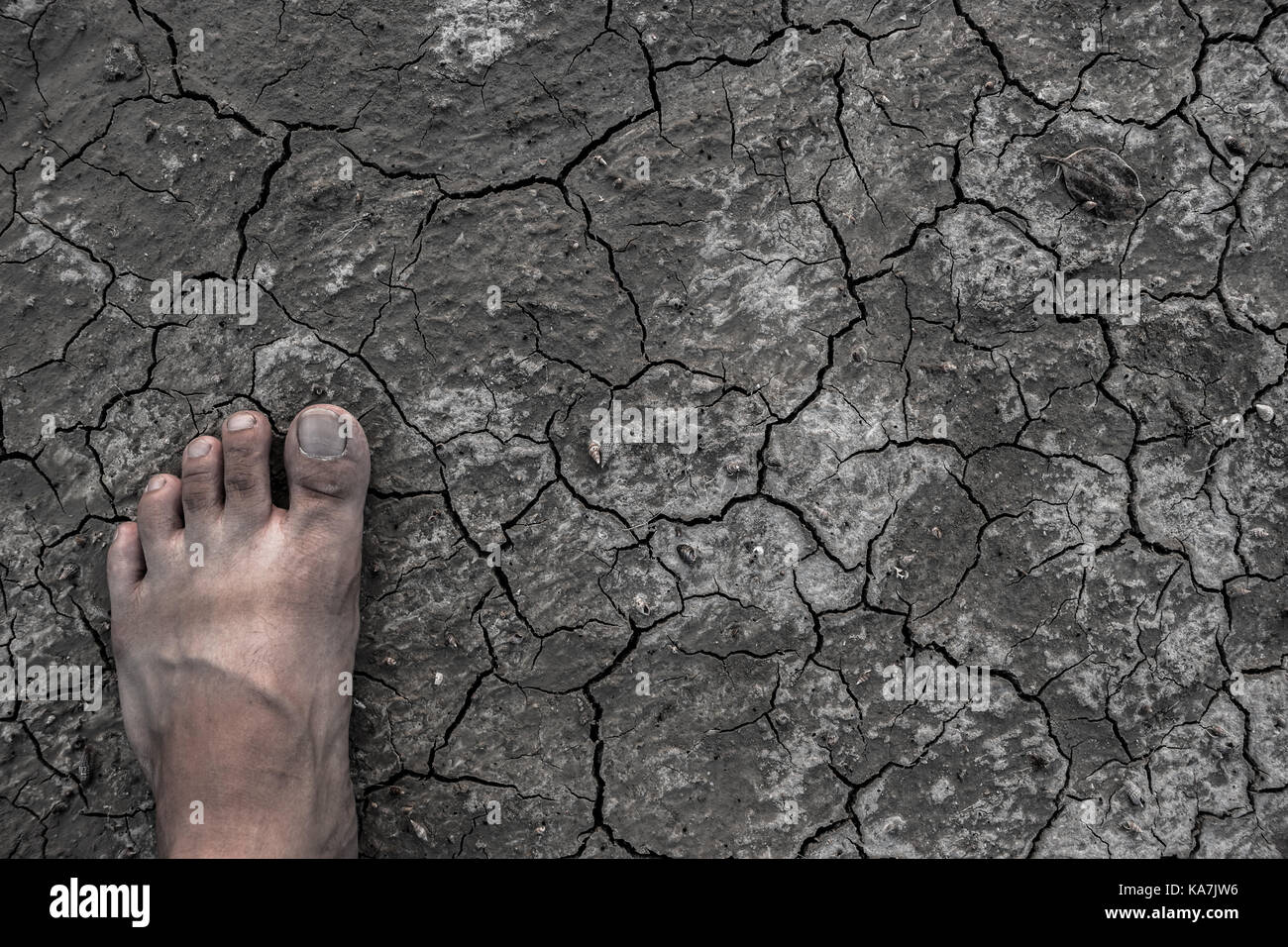 Background feet on the ground who have to endure the drought Stock ...