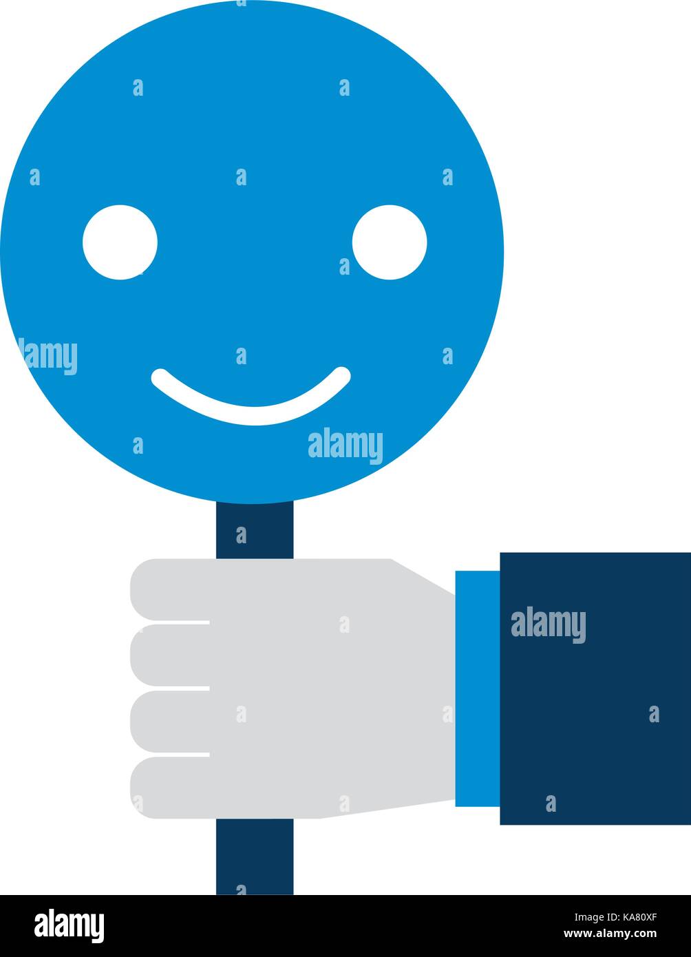 hand holding placard smiley call center customer icon Stock Vector ...