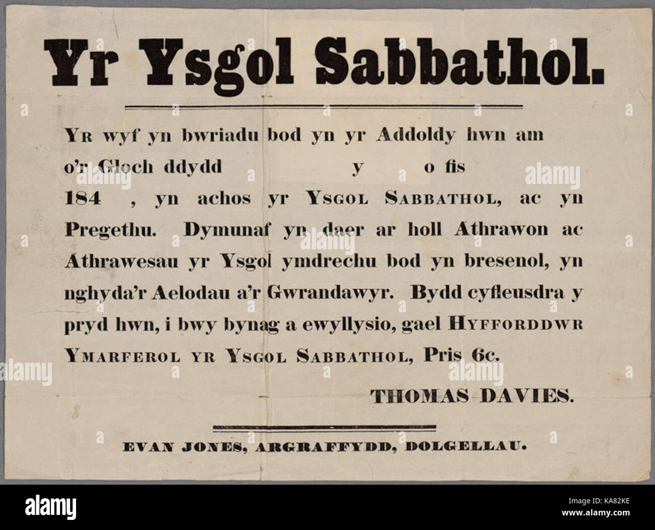 Sunday school notice c.1840 Stock Photo - Alamy