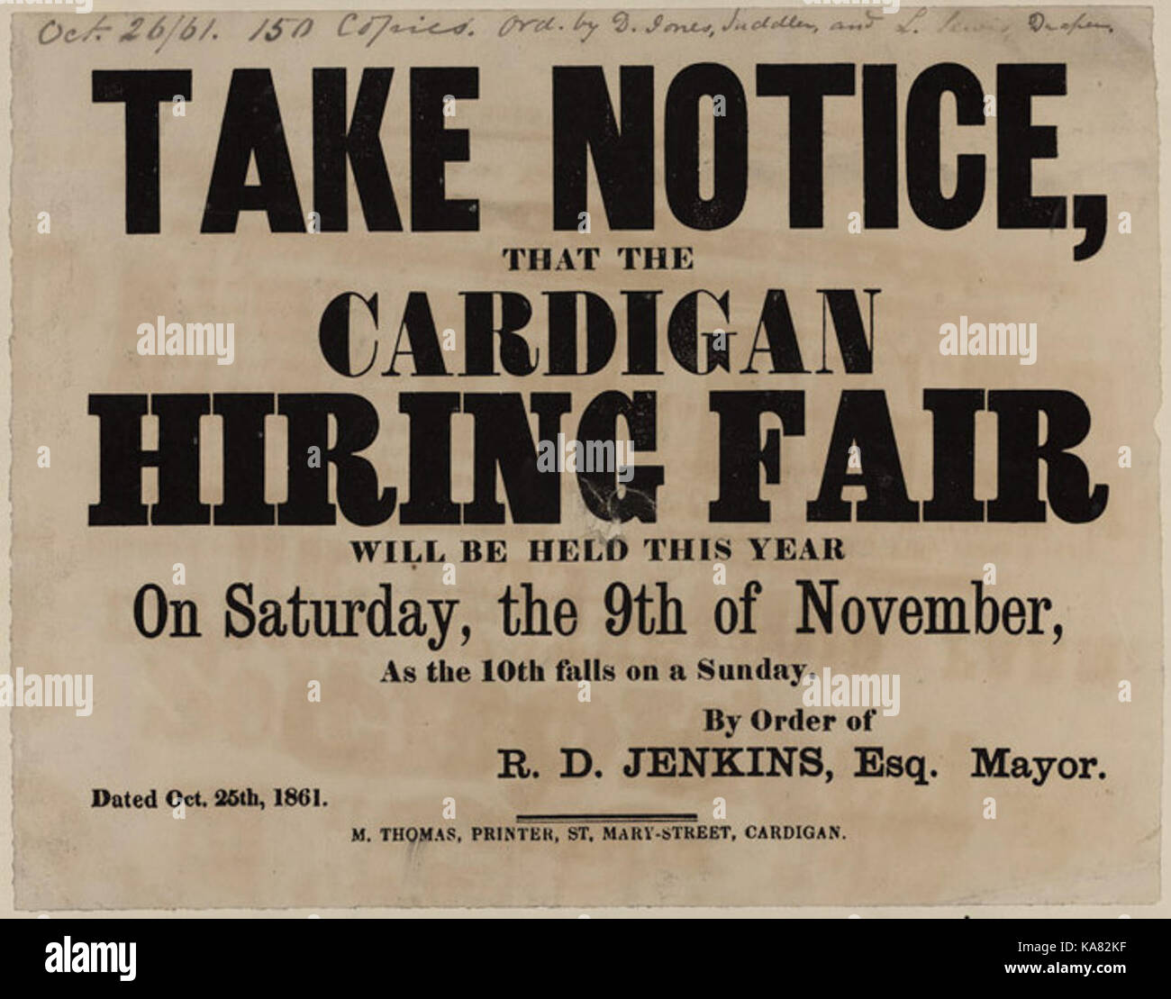 Take Notice that the Cardigan Hiring Fair 1861 Stock Photo - Alamy
