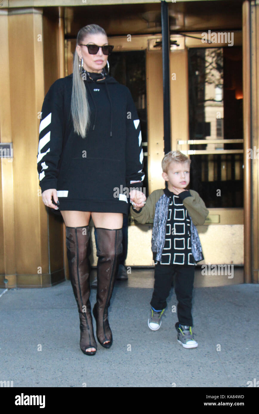 New York, USA. 25th Sep, 2017. Fergie and son Axl Jack Duhamel seen ...