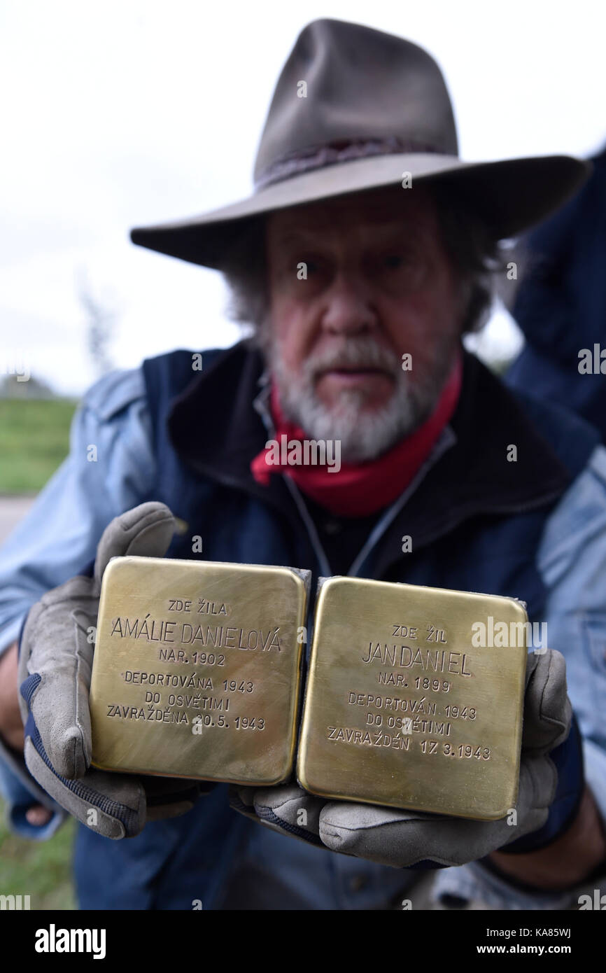 The first Stolpersteine or stumbling blocks commemorating victims of ...