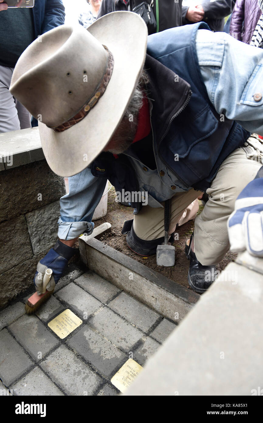 The first Stolpersteine or stumbling blocks commemorating victims of ...