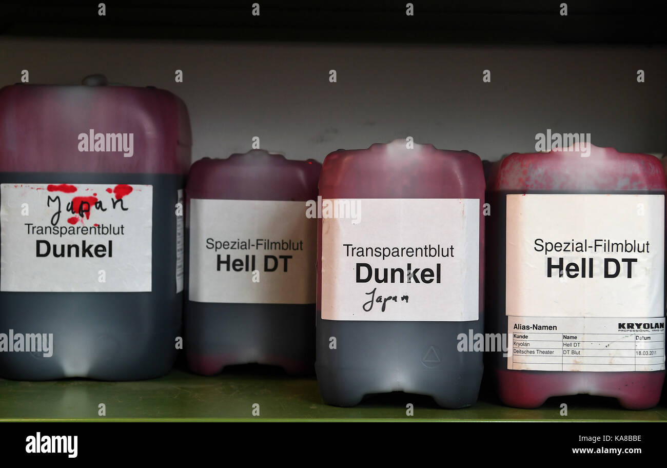 Berlin, Germany. 21st Sep, 2017. Artificial blood of different types is ...