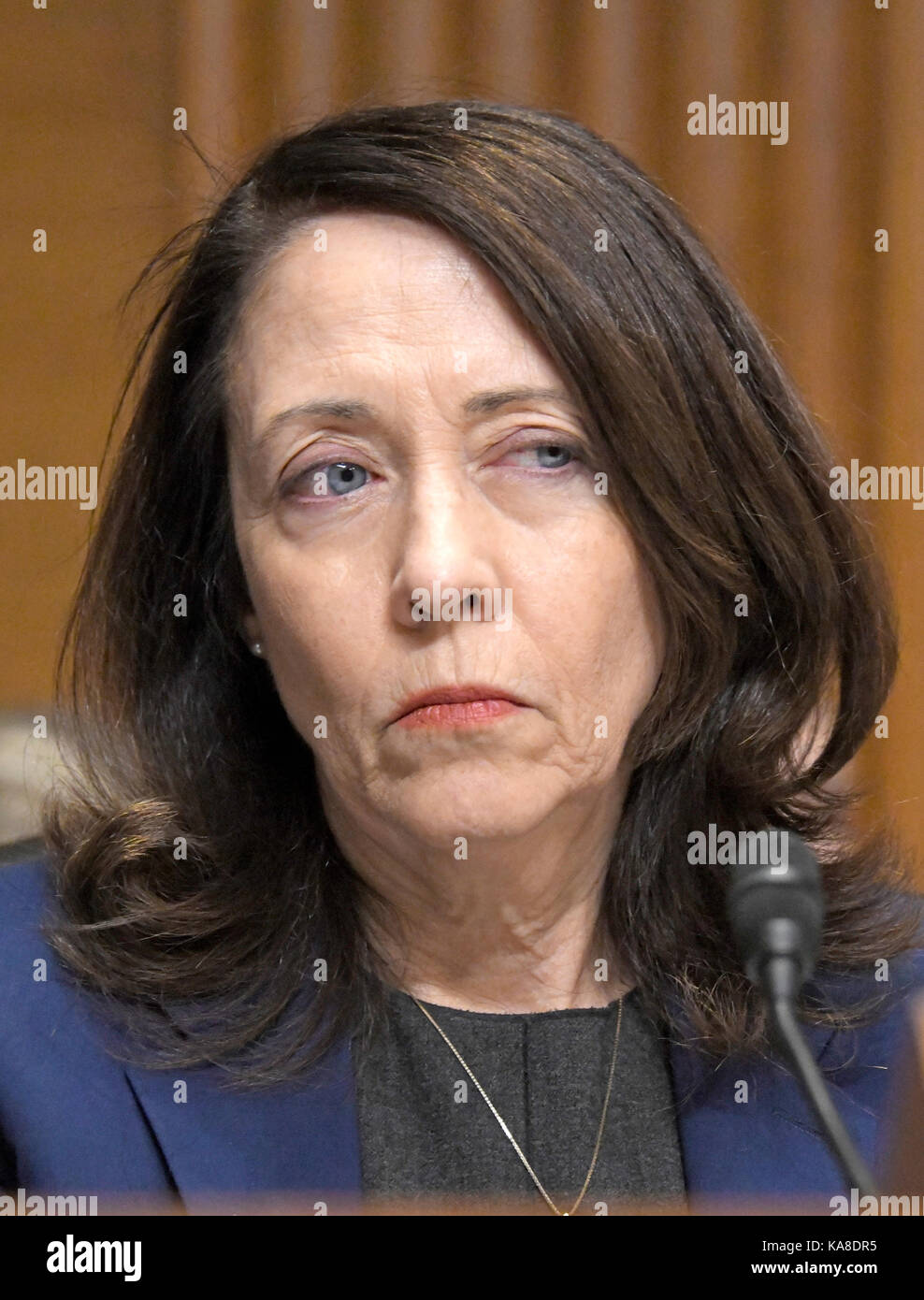United States Senator Maria Cantwell (Democrat of Washington) listens ...