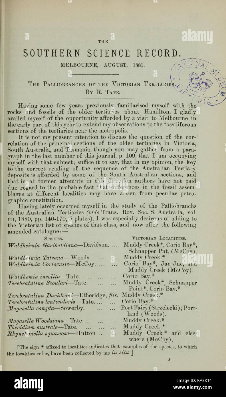 This page from the Southern Science Record and Magazine of Natural ...