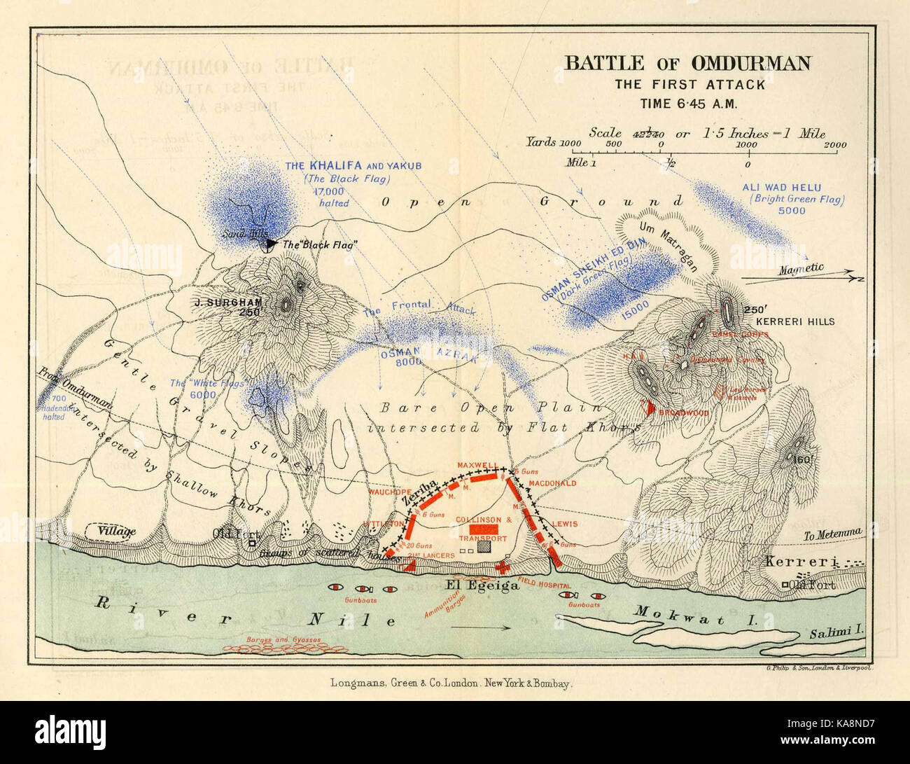 A photograph of the Battle of Omdurman, taken at 6:45 AM during the ...