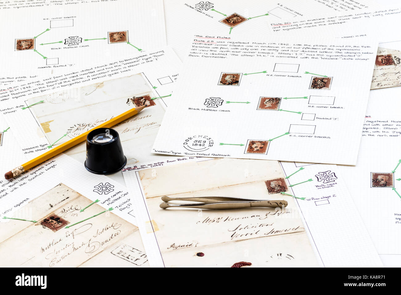 England. Victoria early Penny Red stamps on album leaves with many ...