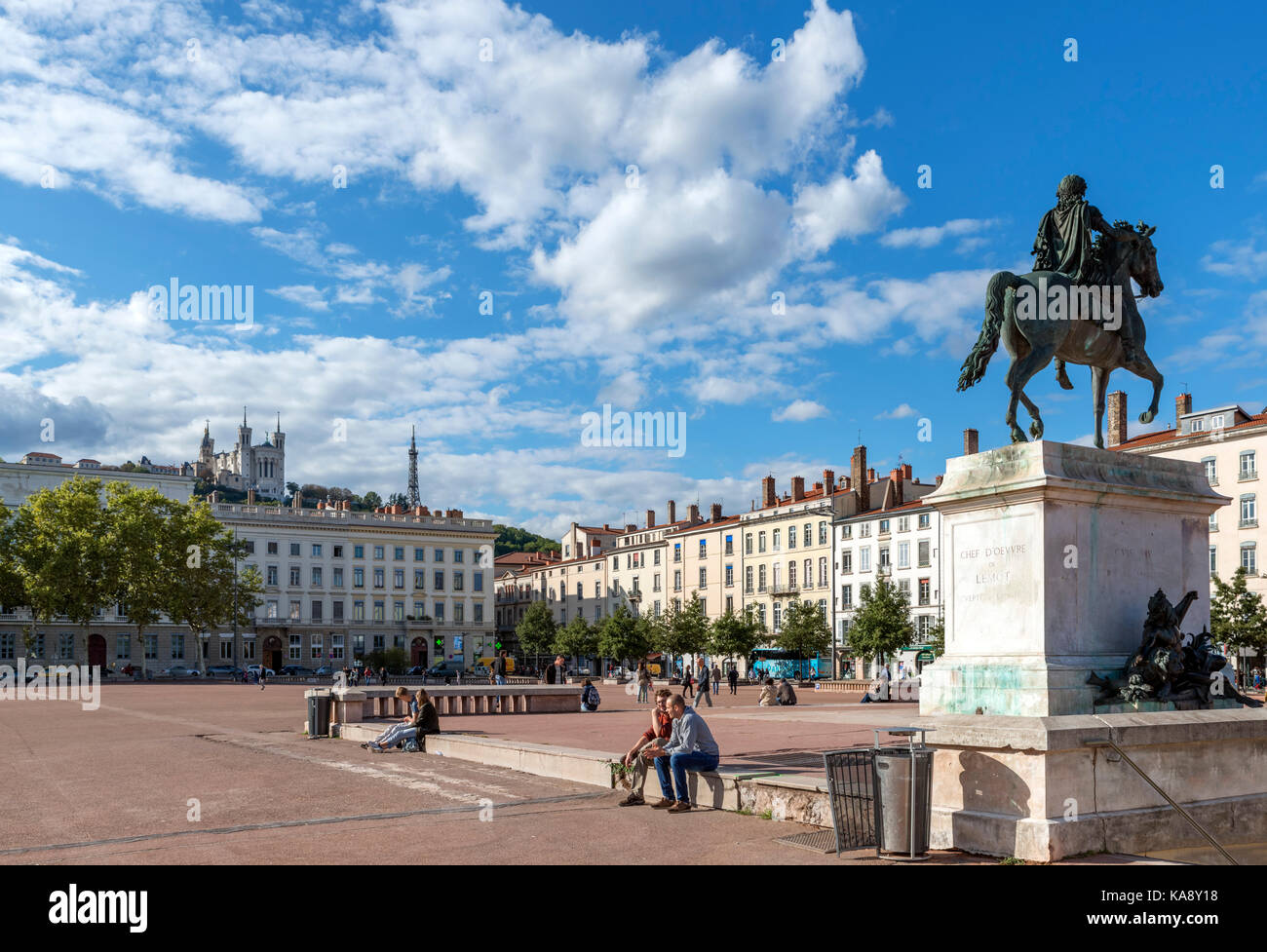 La Place Bellecour looking towards La Basilique Notre Dame de Fourviere ...