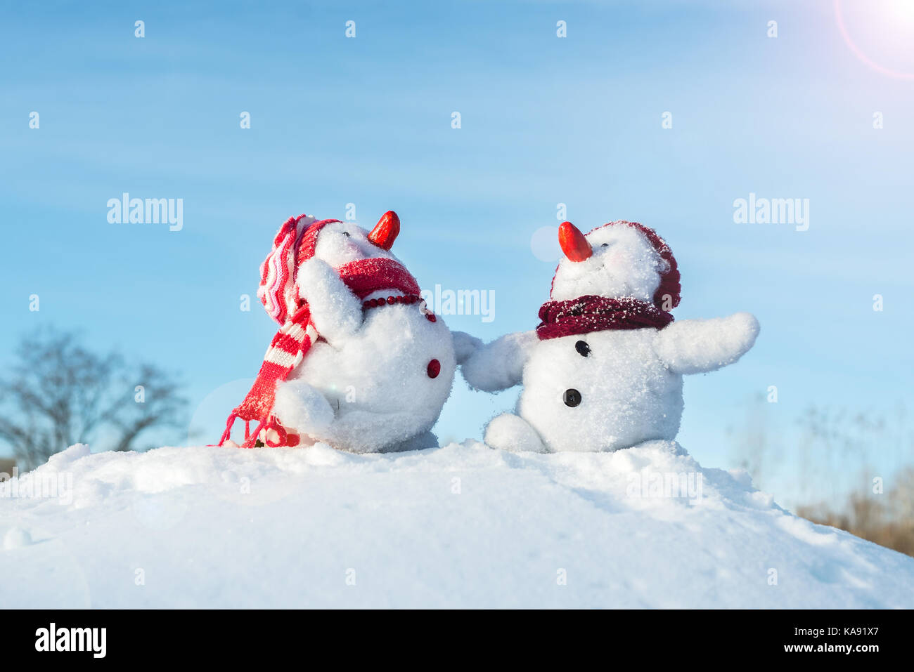 Couple of snowmen Stock Photo - Alamy