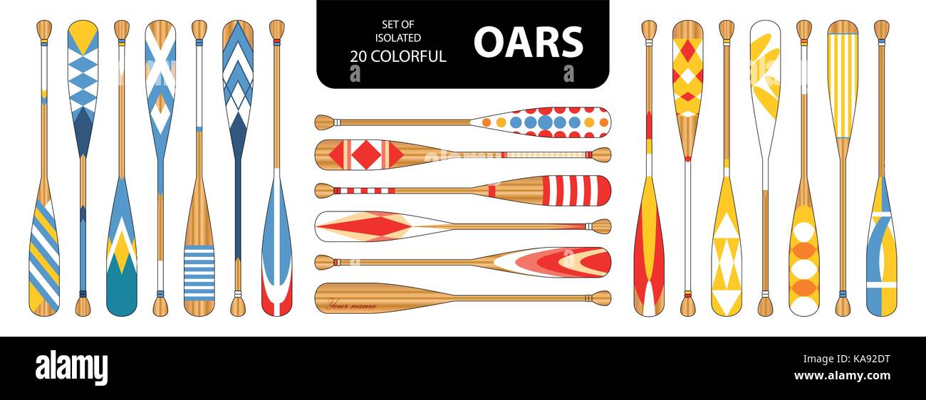 Set of isolated 20 cute colorful oars in red, blue, yellow tone. Vector ...