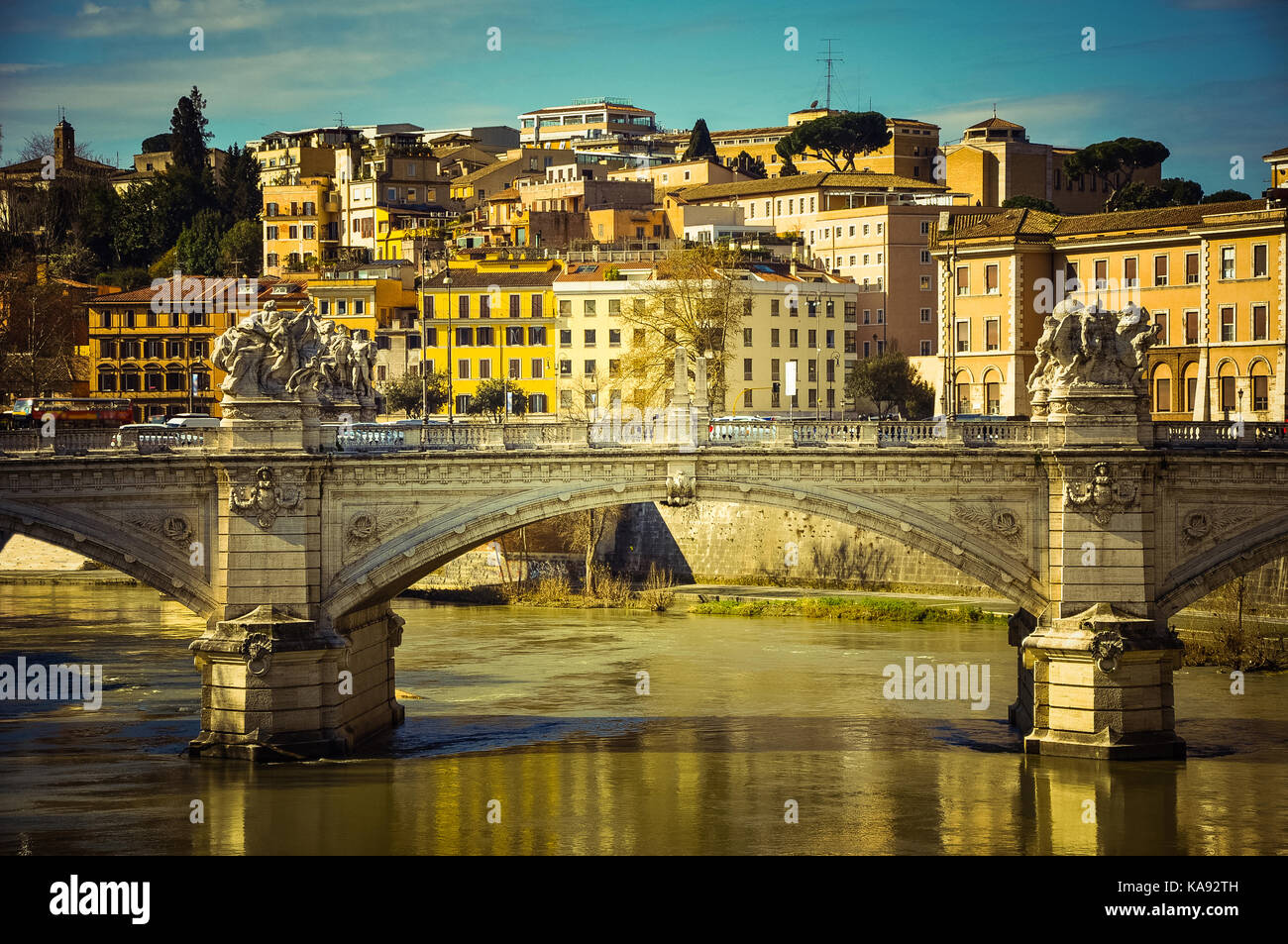 Bridge over the Tevere river. Rome, Italy. Toned image Stock Photo - Alamy
